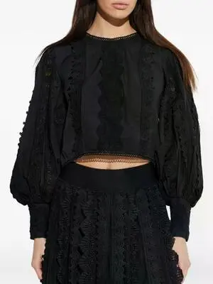 ALLSAINTS Hart Balloon-sleeve Top With Lace Trim - Black