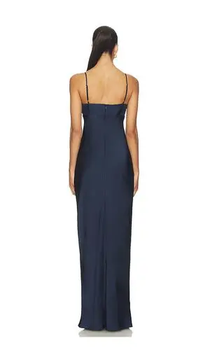 Amanda Uprichard Satin Maxi Dress With Adjustable Straps - Navy
