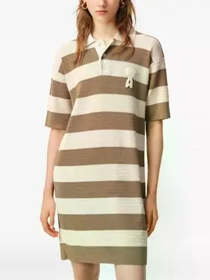AMI Paris Cotton Polo Dress With De Coeur Patch
