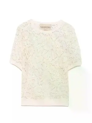 Valentino Garavani Cotton And Lace Top - Neutrals