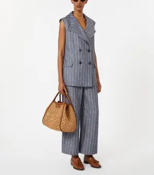 Max Mara Linen Stripe Wide Leg Trousers