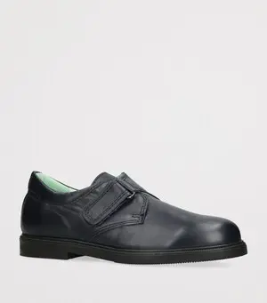PAPOUELLI Leather Velcro Fastening School Shoes - Navy