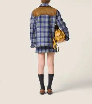 Miu Miu Wool Check Mini Skirt With Side Split