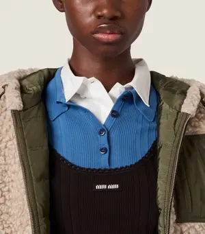 Miu Miu Wool-blend Teddy Bomber Jacket - Neutral