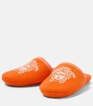 Versace Medusa Cotton Terry Slippers - Orange