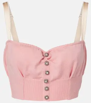 Dolce & Gabbana Embellished Cropped Silk-blend Top - Pink