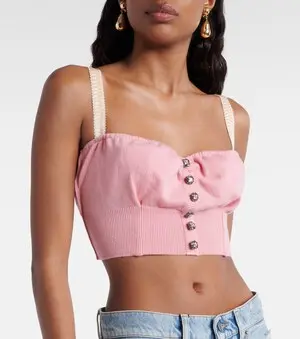 Dolce & Gabbana Embellished Cropped Silk-blend Top - Pink