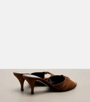 Saint Laurent Babylone Cassandre" Suede Mules - Brown