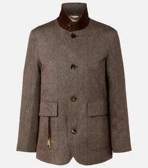 Loro Piana Suede-trimmed Linen Jacket - Brown