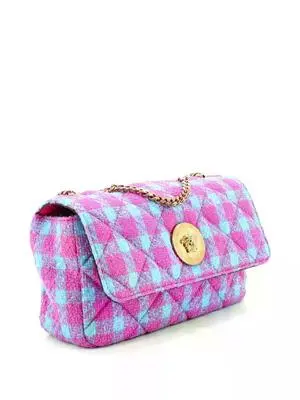 Versace Medusa Icon Chain Flap Bag Quilted Tweed East West Shoulder Bag - Pink