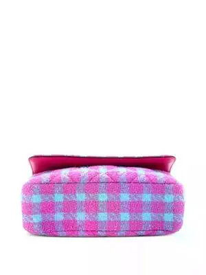 Versace Medusa Icon Chain Flap Bag Quilted Tweed East West Shoulder Bag - Pink