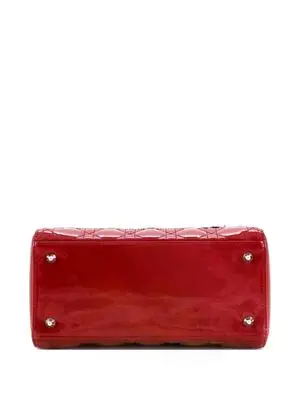 Dior Lady Baguette Cannage Quilt Patent Satchel - Red