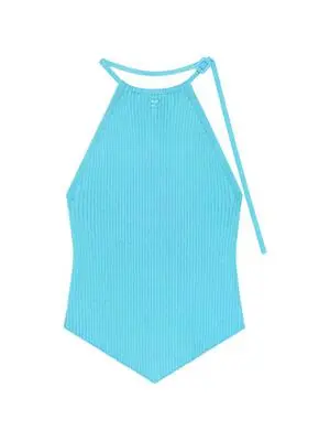 COURREGES Halterneck Ribbed Knit Top - Blue