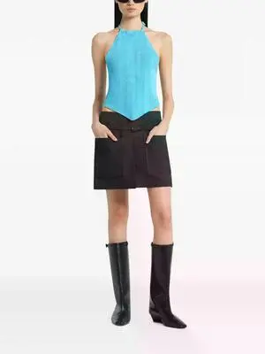 COURREGES Halterneck Ribbed Knit Top - Blue