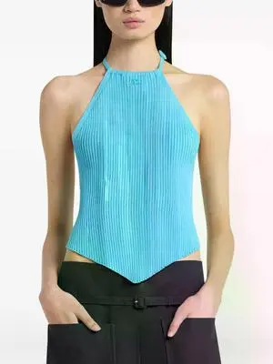 COURREGES Halterneck Ribbed Knit Top - Blue