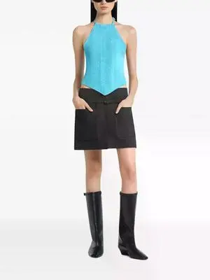 COURREGES Halterneck Ribbed Knit Top - Blue