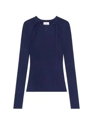 COURREGES Ribbed Knit Cut-out T-shirt