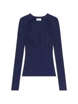 COURREGES Ribbed Knit Cut-out T-shirt - Blue