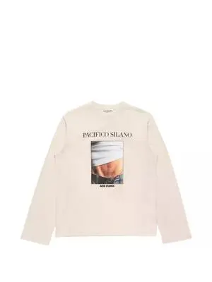 Acne Studios Logo Print Long Sleeve T-shirt - Neutrals