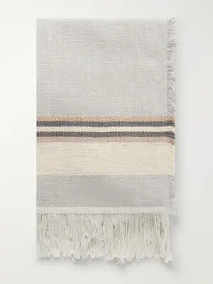 THE ROW Guna Fringed Striped Cotton And Linen-blend Scarf - Gray