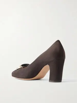 FERRAGAMO Gancini Buckled Suede Pumps - Brown