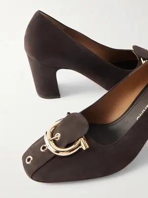 FERRAGAMO Gancini Buckled Suede Pumps - Brown