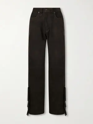 Ralph Lauren Tie-detailed Suede Wide-leg Trousers - Black