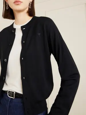 AMI Paris Embroidered Wool Cardigan