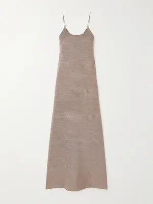 Veronica De Piante Liliana Crocheted Silk Maxi Dress - Neutrals