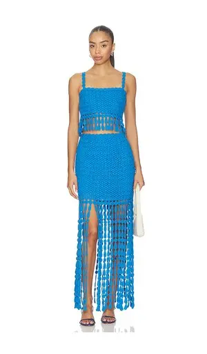 Saylor Crochet Maxi Skirt And Top Set - Blue