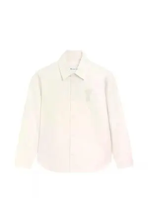 AMI Paris Cotton Twill Shirt With De Coeur Patch - Neutrals