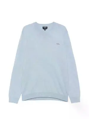 A.p.c. Crew Neck Logo Sweater - Blue