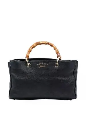 Gucci Calfskin Bamboo Shopper Satchel - Black
