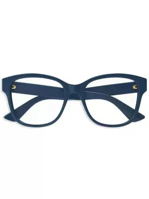 Gucci Oxford Acetate Logo Print Full Rim Rectangle Glasses - Blue