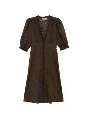 TWINSET Puff Sleeve Midi Dress - Brown