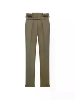 Saint Laurent Belted Pleated Trousers - Green