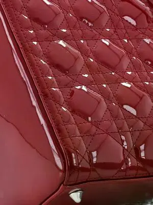 Dior Lady Cannage Quilt Patent Medium Satchel - Red