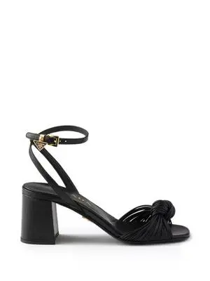 Prada Leather Heeled Sandals With Ankle Strap And Triangle Logo - Black