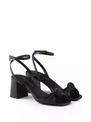 Prada Leather Heeled Sandals With Ankle Strap And Triangle Logo - Black