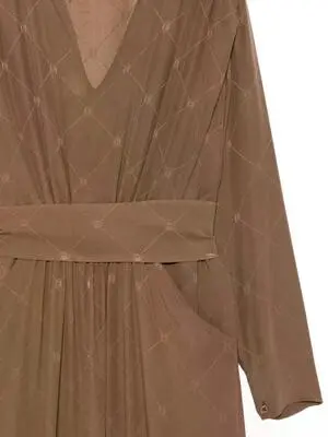Dior V-neck Geometric Silk Maxi Dress - Brown