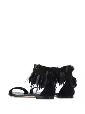 TOD'S Tod's Feather-Trimmed Ankle Strap Sandals Black