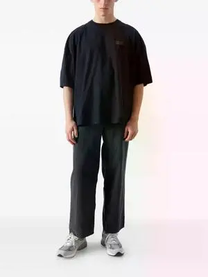 American Vintage Gixy Drop-shoulders Logo-detail Cotton T-shirt - Black