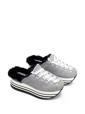 Hogan Platform Lace-up Mules In Silver Glitter Fabric