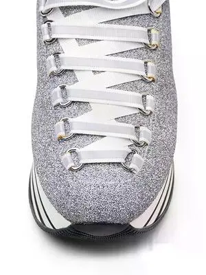 Hogan Platform Lace-up Mules In Silver Glitter Fabric