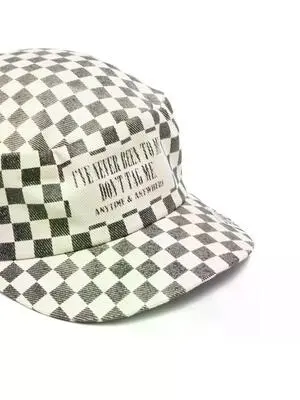 Mihara Yasuhiro Checkerboard-print Slogan-print Cap