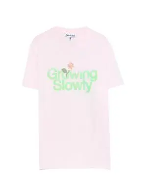 GANNI Rose Floral Print Crew Neck Short Sleeve T-shirt