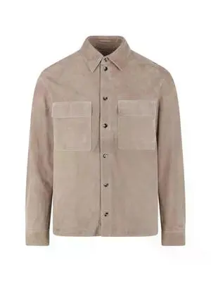 Agnona Patch-pockets Shirt Leather Jacket - Neutrals