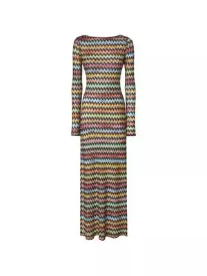 Missoni Long-sleeve Zigzag-pattern Beach Dress - Brown
