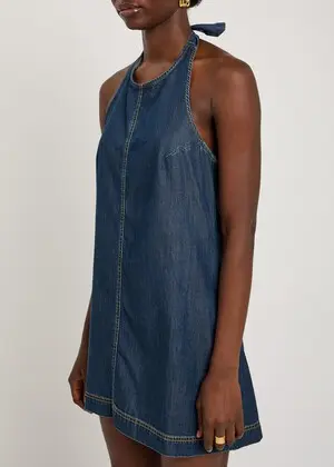 Good American Halterneck Denim Mini Dress