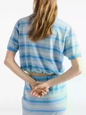 Prada Striped Polo Shirt With Drawstring Hem - Blue